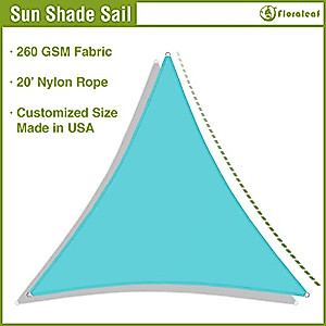 FLORALEAF Sun Shade Sail 16'x16'x16' Equilateral Triangle Terylene UV Block Waterproof Canopy Awning for Patio Backyard Lawn Garden Outdoor Activities, Turquoise