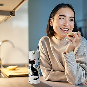 Medpol Cute black cat tumbler with lid and straw 20 oz insulated tumbler cups Cute black cat insulated travel coffee mugs for women cute sippy cups stainless insulated travel cups