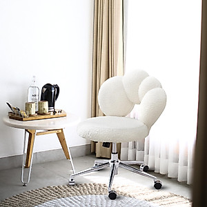 Home Office Chair, Criss Cross Chair with Wheels, Cross Legged Office Chair Armless Desk Chair with Height Adjustable, 360 Swivel Fabric Vanity Chair for Home, Office, Small Space, Bed Room, White