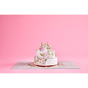 Lovepop Wedding Cake Pop Up Card, 5" W x 7" H, Pink and Green Floral Embellishments, Blank Envelope Included