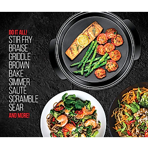 Chefman Electric Skillet - 12 Inch Round Frying Pan with Non Stick Coating, Temperature Control, Tempered Glass Lid, Cool-Touch Handles and Knob, Black