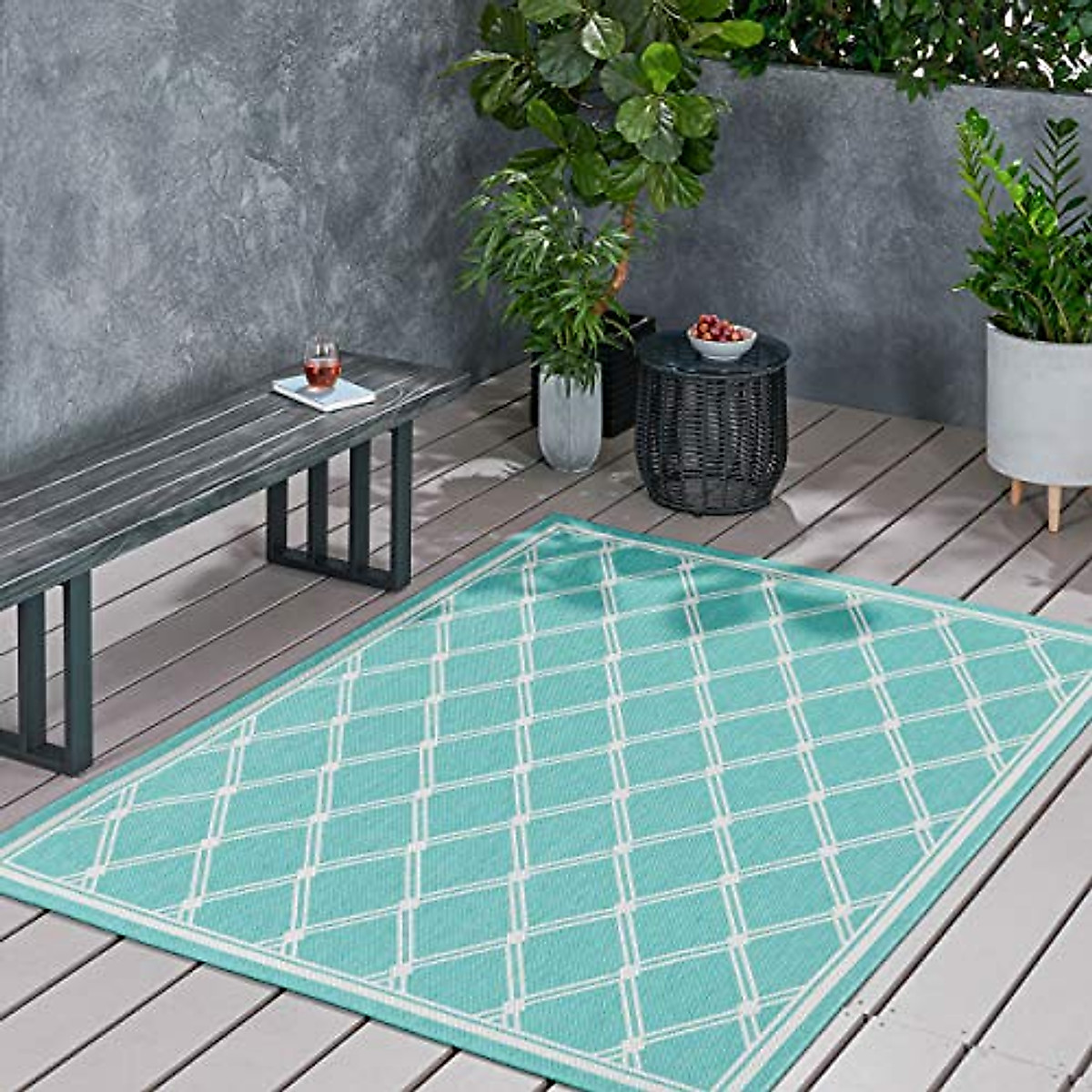 Christopher Knight Home Johnston Outdoor Area Rug, Teal, Ivory