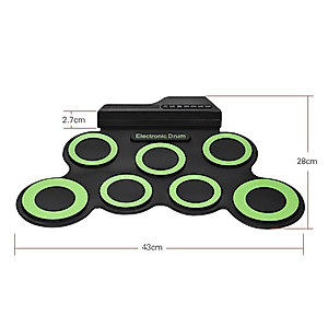 LokFy Electronic Drum Set Roll Up Drum Pad Portable, with Headphone Jack, Foot Pedals and Drum Sticks, Gift for Beginner (Green)