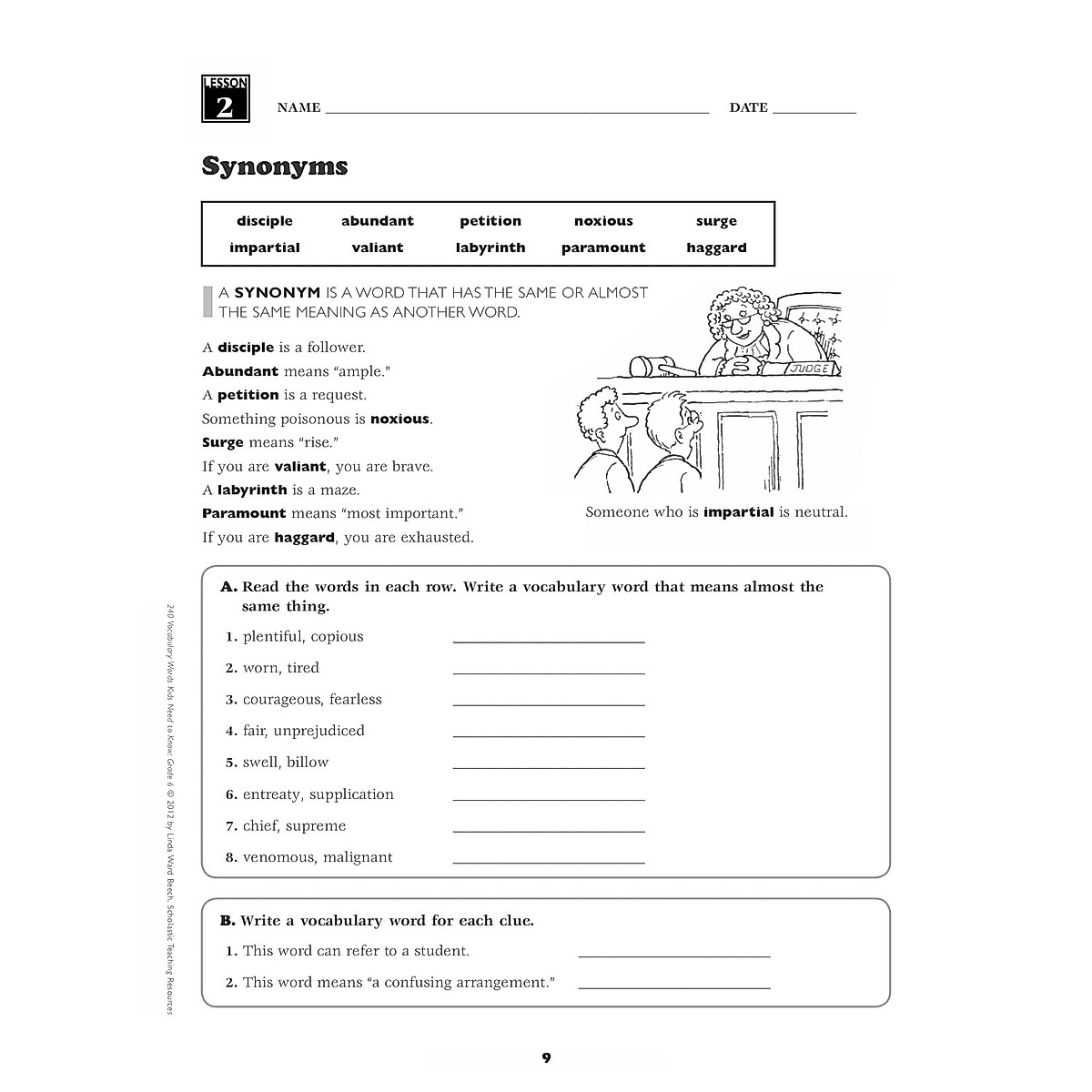 240 Vocabulary Words Kids Need to Know: Grade 6: 24 Ready-To-Reproduce Packets Inside!