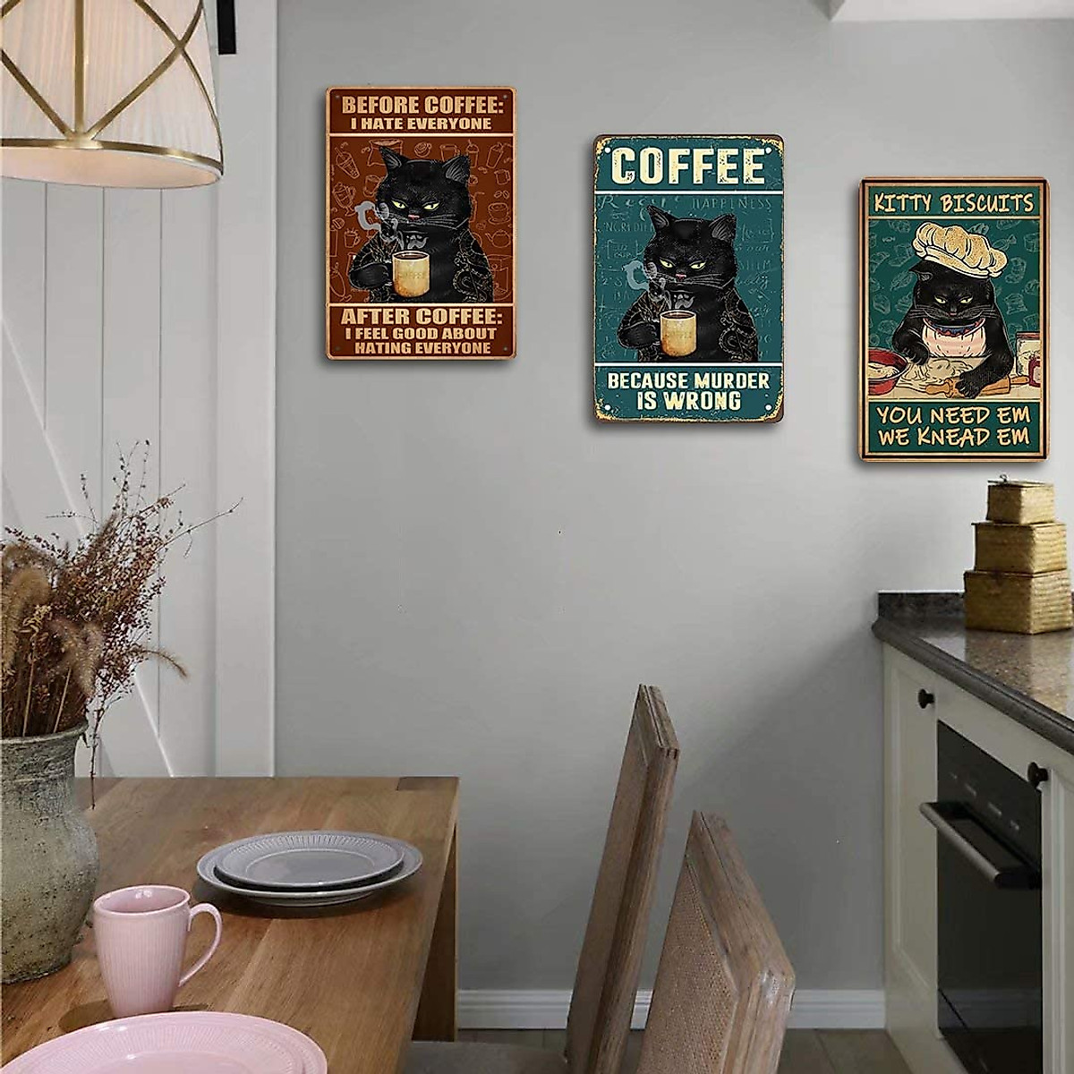 Black cat Wall Art & Decor - Cat Themed Gifts for Women Cat Lovers Kitty Biscuits You Need We Knead Metal Signs Coffee and Bar Funny Iron Painting 8X12 Inch