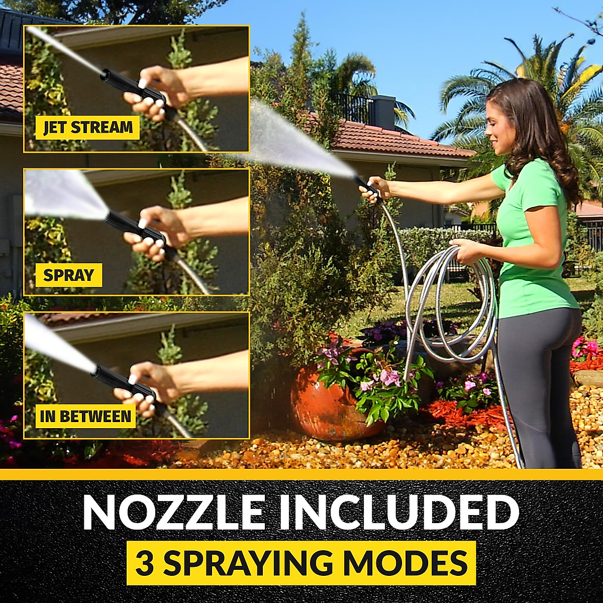 BIONIC STEEL 50 Foot Garden Hose 304 Stainless Steel Metal Water Hose – Super Tough & Flexible, Lightweight, Crush Resistant Aluminum Fittings, Kink & Tangle Free, Rust Proof, Easy to Use & Store