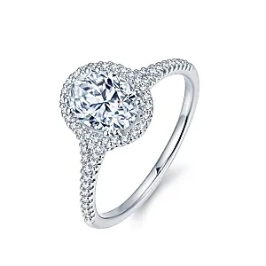 HAFEEZ CENTER 1.5 Carats Oval Cut D Color VVS Petite Halo Moissanite Engagement Ring for Women Size 7.5