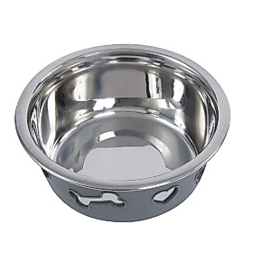 WeatherBeeta Non-Slip Stainless Steel Silicone Bone Dog Bowl, Dark Purple, 8"