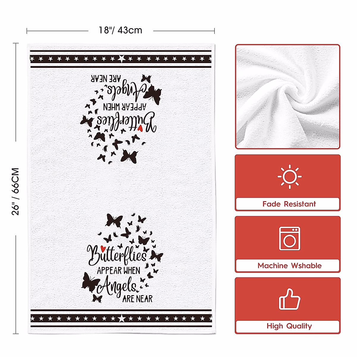 Artoid Mode Butterflies Wings Motto Veterans Day Kitchen Towels Dish Towels, 18x26 Inch Memorial Day Decoration Hand Towels Set of 2