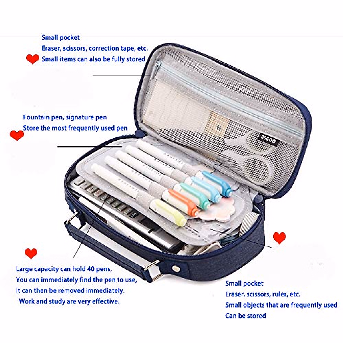 Pen case Pencil case Large capacity Fashionable Pencil case Boys Girls Elementary school students Junior high school students High school students University students For working adults(blue)