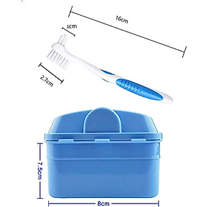 Y-Kelin Denture Retainer Cleaner Kit, Denture Cleaning Case with Denture Brush (Blue)