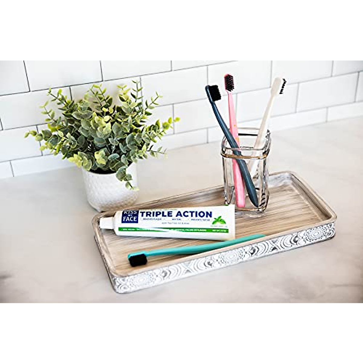 Kiss My Face Triple Action Herbal Mint Gel Toothpaste, SLS And Fluoride Free, Removes Plaque, Prevents Tartar, And Whitens Teeth, With Added Tea Tree Oil, No Artificial Colors Or Flavors, 4.5 oz