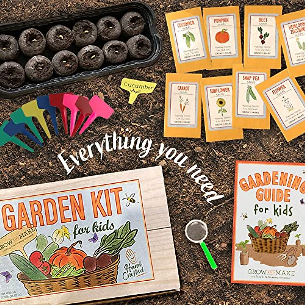 DIY Gardening Kit For Kids Girls & Boys of All Ages | Fun Craft Activity Kids Plant Growing Kit| Learn How to Grow Your Own Vegetables & Flowers with Supplies from Grow and Make| Kids Seed Growing Kit