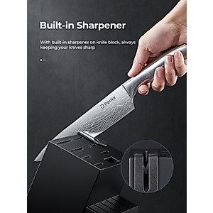 D.Perlla Kitchen Knife Set 15 Pieces, Knife Set with Block and Sharpener, High Grade Stainless Steel Kitchen Knife Set, Steak Knives, Scissors for Chopping, Slicing, Dicing, Sharp and No Rust