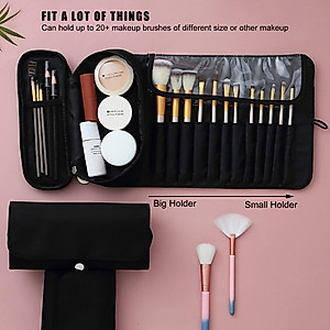 Longjet Makeup Brush Organizer Case Portable Roll Travel Accessories with Brushes Holder Dividers and Cosmetics Storage Bag (A, Black)