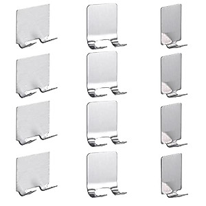 VENGABY 12 Pack Razor Holder for Shower, Shaver Hook Hanger Stand, Heavy Duty Self Adhesive Hooks, Stainless Steel Utility Towel Hook Bathroom Kitchen Organizer for Robe Towel Bathrobe Coat