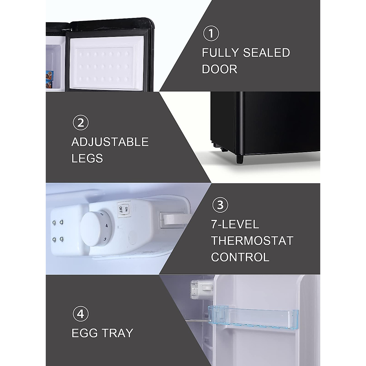 WANAI Compact Refrigerator 3.5 Cu.Ft Retro Black Fridge With Freezer 2 Door Mini Refrigerator with 7 TEMP Modes, LED Lights, Removable Shelves, Ideal for Apartment Dorm and Office, Black