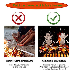 RICHERI 2 sets of marshmallow Grill Sticks, Stainless Steel Grill forks for men and women with hats, hot dog Stand Bonfire Party Family and friends Party Barbecue Forks