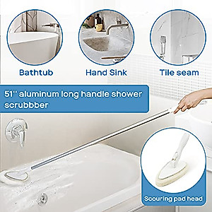 Qaestfy Shower Scrubber Cleaning Brush Combo Bath Tub Tile Cleaner Scrubber Brush with 51'' Adjustable Long Handle Scrub Brush for Bathroom Shower Bathtub Wall Mop Cleaning Scrubbing