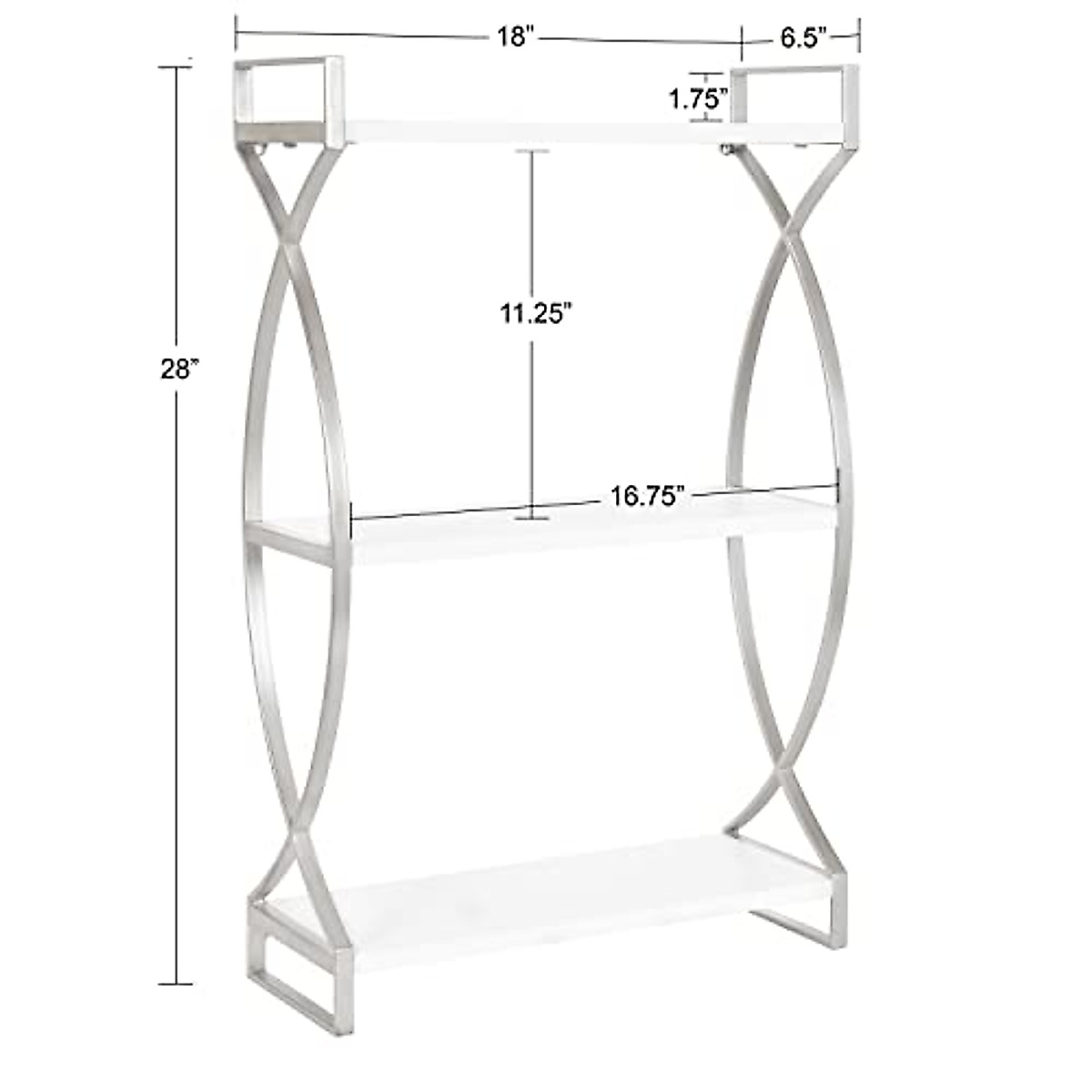 Kate and Laurel Arietta Modern Glam 3-Tier Wood and Metal Shelf, 18 x 7 x 28, White and Silver, Chic Contemporary Storage and Decor
