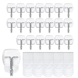 CARAINBO 20 hooks-25 Strips,Clear Small Wire Toggle Hooks Value Pack, Damage Free Hanging Wall Hooks with Adhesive Strips, No Tools Utility Hooks for Hanging Decorations