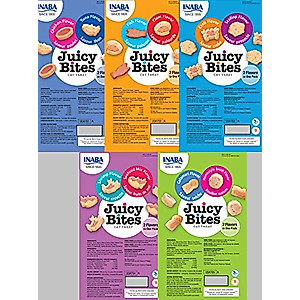 INABA Juicy Bites Grain-Free, Soft, Moist, Chewy Cat Treats with Vitamin E and Green Tea Extract, 0.4 Ounces per Pouch, 15 Pouches (3 per Pouch), 5 Flavor Variety Pack