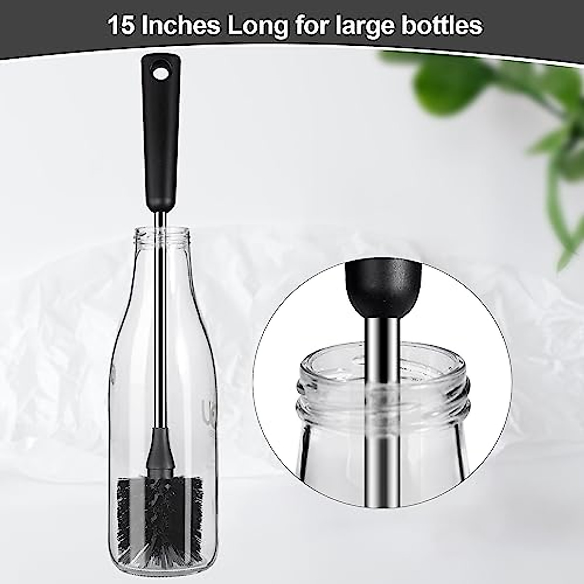 [4 Pack] Stainless Steel Water Bottle Brush & Straw Cleaner Set, Long Handle Baby Bottle Scrub Cleaning Brush for Sports Bottles, Cups, Dishes, Coffee Mugs, Glasswares, Tumblers, Wine Decanters