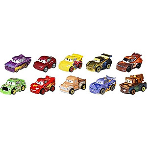 Disney Car Toys Mini Racers Set of 10 Mini Die-Cast Toy Cars, Derby Racers Series, Collectible Vehicles