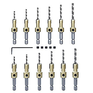 CSOOM Pro Countersink Drill Bit Set 12 PC Countersink Drill Bits #4, 6, 8, 9,10, 12, (Two Cutting diameters) Counter Sinker Set Wood High Speed Steel, Woodworking Carpentry Reamer