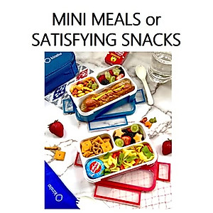 kinsho Snack Containers - Small Bento Lunch Box for Kids Girls Boys Toddlers | MINI Leakproof Boxes, Baby Bentobox for School Daycare Travel, Portion Containers, 2 pack, Red Navy Blue