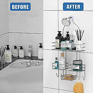 Shower Caddy Organizer, Hanging Shower Head Caddy, Shower Storage Rack, Bathroom Shower Shelf Organizer, Over Head Shower Caddy Rustproof with Hooks for Shampoo, Shower Gel, Soap, Towel, Sponge, Etc…