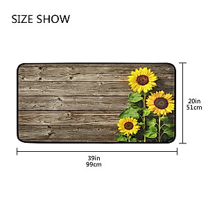 susiyo Kitchen Rug Mat, Yellow Sunflowers on Wooden Board Kitchen Mat Anti-Fatigue Comfort Floor Mat Non Slip Oil Stain Resistant Easy to Clean Kitchen Rug Bath Rug Carpet for Indoor Outdoor Doormat