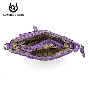 Sugar Skull Day of the Dead Cross Bone Rock Metallic Purse Skeleton Leather Purse Women Crossbody Handbag Shoulder Bag (Purple)