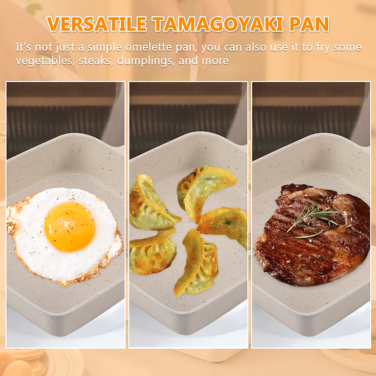 Tamagoyaki Pan,Japanese Omelette Pan With Silicone Brush,Nonstick Tamagoyaki Pan,Rectangle Eg-g Roll Pan With Detachable An-ti Scalding Handle For All Stove,7“x 5.9”(beige，pink)