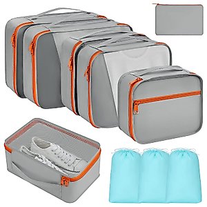 DIMJ Packing Cubes for Travel, Travel Cubes for Packing, Luggage Packing Cubes with Shoe Bag, 10 Pack Mesh Packing Cubes for Suitcases, Travel Cubes with Cosmetics Toiletries Bag (Grey)
