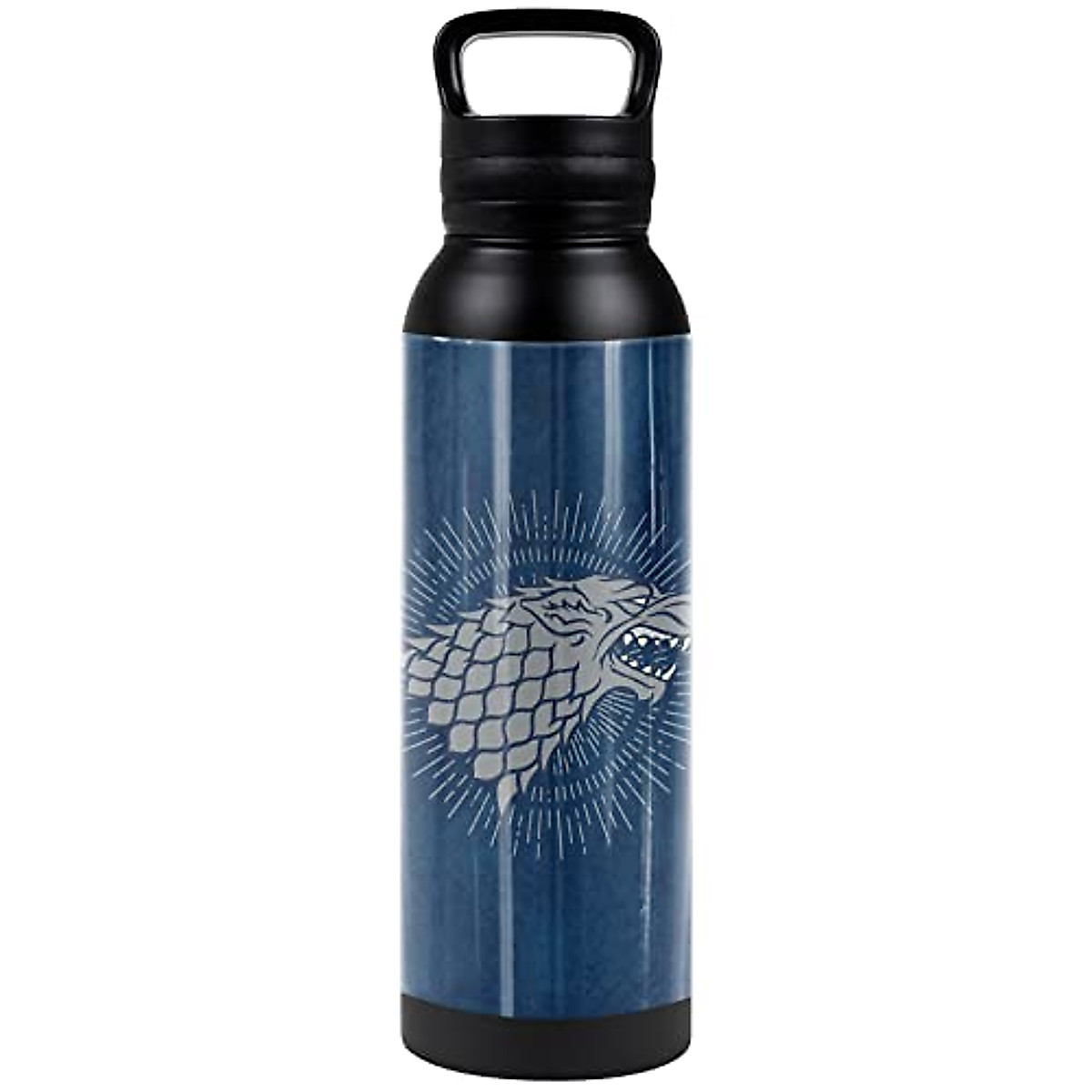 Game of Thrones OFFICIAL Stark Sigil 24 oz Insulated Canteen Water Bottle, Leak Resistant, Vacuum Insulated Stainless Steel with Loop Cap, Black