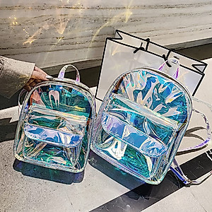 Abaodam holographic backpack clear for women iridescent bookbag transparent book bags book bags- Backpack Fashion Transparent Makeup Bag School Bag Handbag