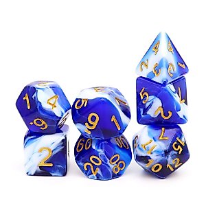 Haxtec Blue White DND Dice Set Swirl Polyhedral D&D Dices for RPG Dungeons and Dragons
