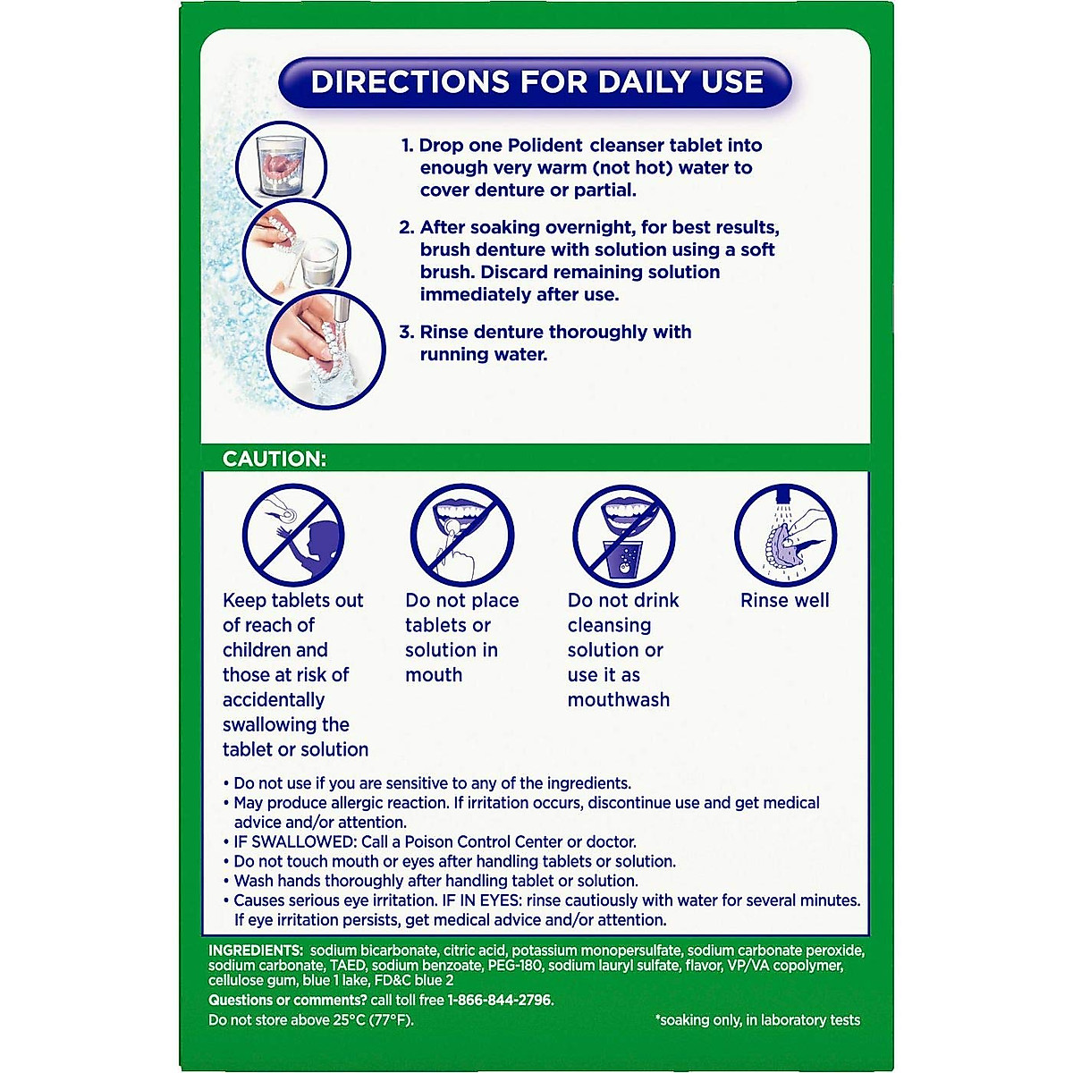 Polident Overnight Whitening 120 Tablets Easily Remove Stains Plaque Bundle With Dentu-Care Denture Brush Specifically Designed To Gently Clean Full Partial Dentures