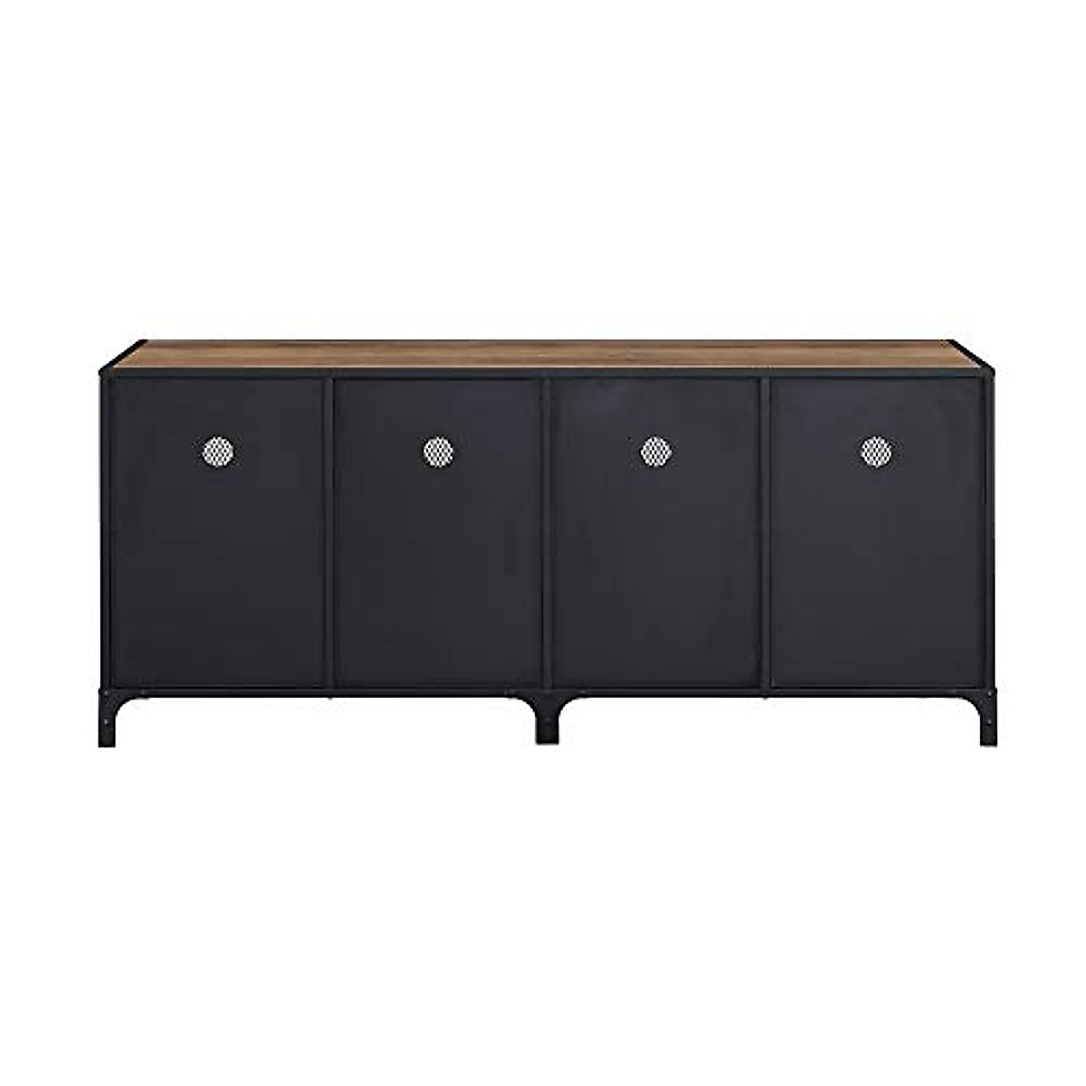 Walker Edison Malcomb Urban Industrial 4 Door Metal Mesh TV Console for TVs up to 65 Inches, 60 Inch, Rustic Oak