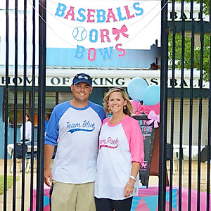 Kitticcino Baseballs or Bows Gender Reveal Banner Boy or Girl Baby Shower Garland Blue or Pink Gender Reveal Party Pregnancy Announcement Decor