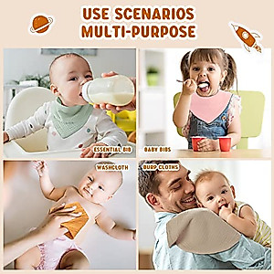 AIXMEET 10 Pack Muslin Baby Bibs, Absorbent Baby Bandana Drool Bibs, Solid Colors Set for Teething and Drooling, Stylish Unisex Bibs, Soft Teething Bibs for Infants, Easy to wash, easy to put on