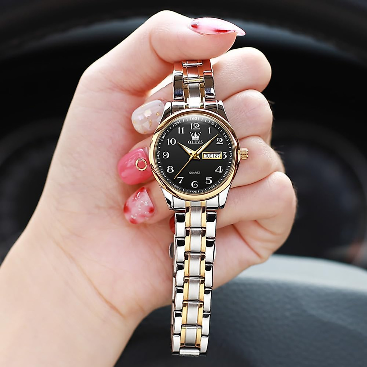 OLEVS Women Watches Business Dress Female Ladies for Small Wrist Watch Gold Silver Tone Stainless Steel Band Analog Quartz Day Date Waterproof Number Lady Watches
