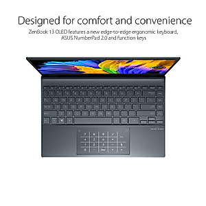 ASUS ZenBook 13 Ultra-Slim Laptop, 13.3” OLED FHD NanoEdge Bezel Display, Intel Core i7-1165G7, 16GB LPDDR4X RAM, 512GB SSD, NumberPad, Thunderbolt 4, Wi-Fi 6, Windows 10 Pro, Pine Grey, UX325EA-XS74