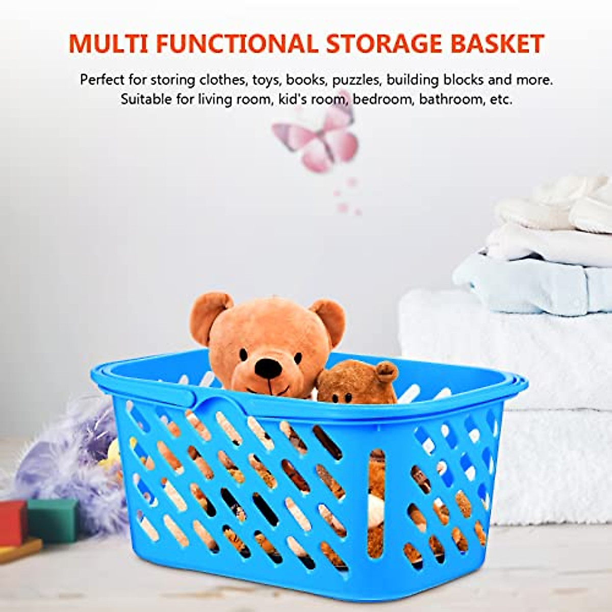 Alipis Play Grocery Basket Mini Shopping Basket Plastic Grocery Basket with Handle, Toys Storage Organizer Kitchen Storage Baskets, Blue, 2Pcs