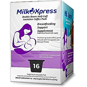 Lactation Supplement Coffee Pods Boost Milk Flow 16 Count Ground Breastfeeding Support Coffee Infused with Fenugreek and Blessed Thistle, Compatible with Keurig Brewers