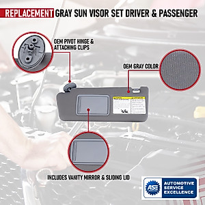 Driver and Passenger Side Sun Visor Set Gray Without Light - Left and Right Compatible with Toyota Tacoma 2005-2012 - Replaces 74320-35C10-B0,74320-04181-B1,74320-35B50-B0,74310-35C20-B0, 7431004111B1