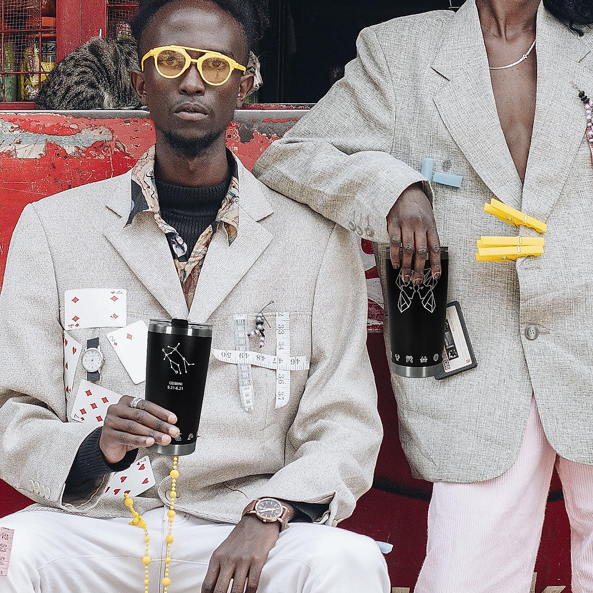 sweet grain 20oz Coffee Tumbler - Stainless Steel Double Wall Insulated Constellation Tumbler with Lid and Straw, Personalized Zodiac Gifts for Birthday/Bachelor Party - Gemini