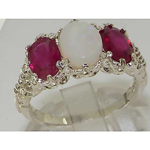 LetsBuyGold 925 Sterling Silver Natural Opal and Ruby Womens Promise Ring - Size 9.5