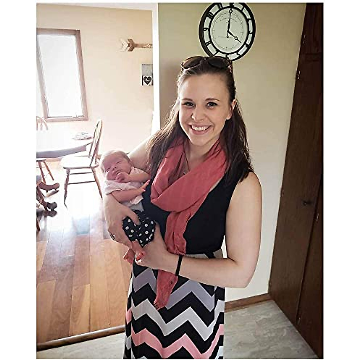 Sherosa Womens Plus Size Empire Waist Chevron Zigzag Floor Length Maxi Dress (XL, Black)